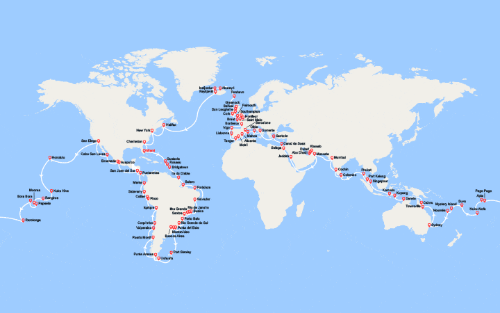 Croisière Tour du Monde 2026 avec Oceania Cruises : 182 jours